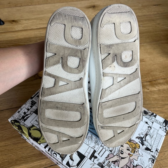 Prada | Shoes | Prada Cartoon Stamp Leather Sneakers | Poshmark